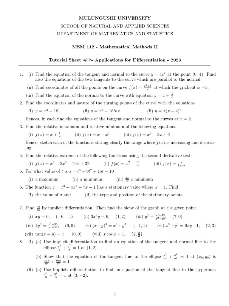 MSM 112 - Applications For Differentiation - T3 | PDF | Area | Acceleration