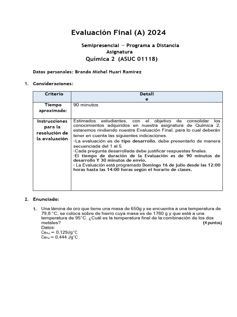 Quimica 2 Evaluacion Final | PDF | Dioxido de nitrogeno | Química