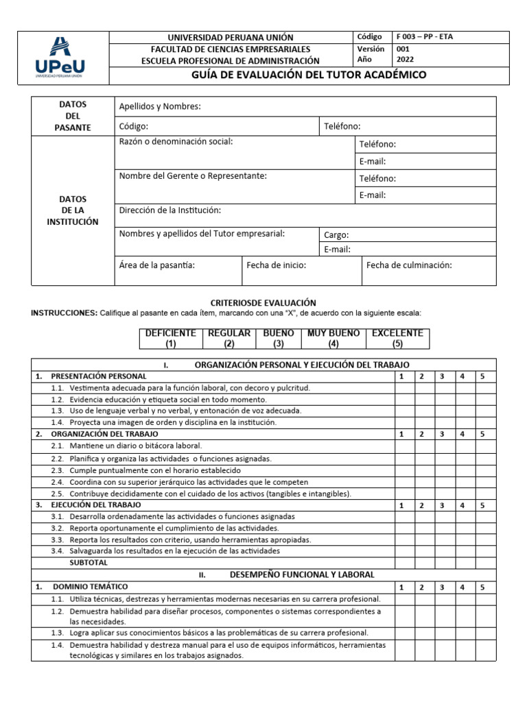 Guía Evaluación Tutor Académico | PDF | Crecimiento personal y profesional