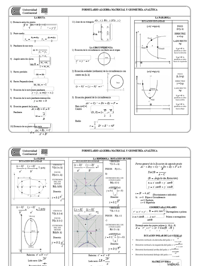 Formulario Ã - Lgebra Matricial y Geometrã - A Analã - Tica | PDF | Geometría euclidiana | Geometría