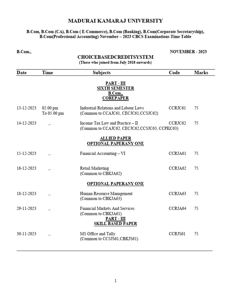 Rescheduled Time Table November 2023 | PDF | Accounting | Service Industries