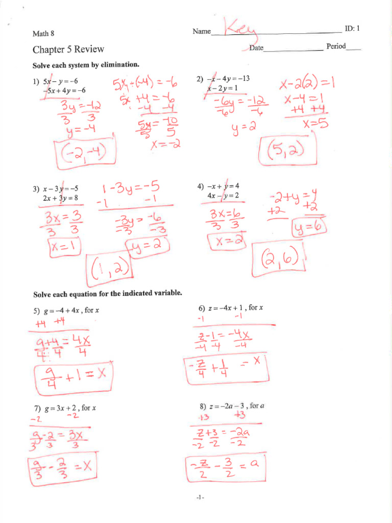 Chapter 5 Test Review Packet Answer Key | PDF