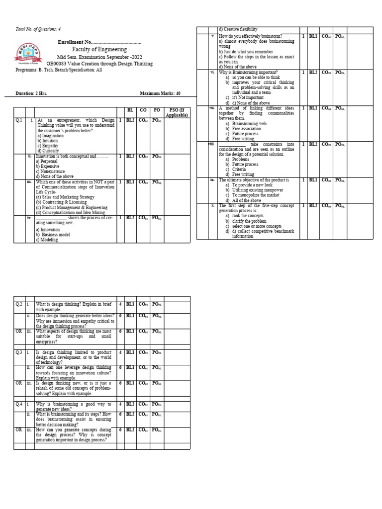 Design Thinking MST-1 Question Paper | Download Free PDF | Design ... Design Thinking MST-1 Question Paper | Download Free PDF | Design ...
