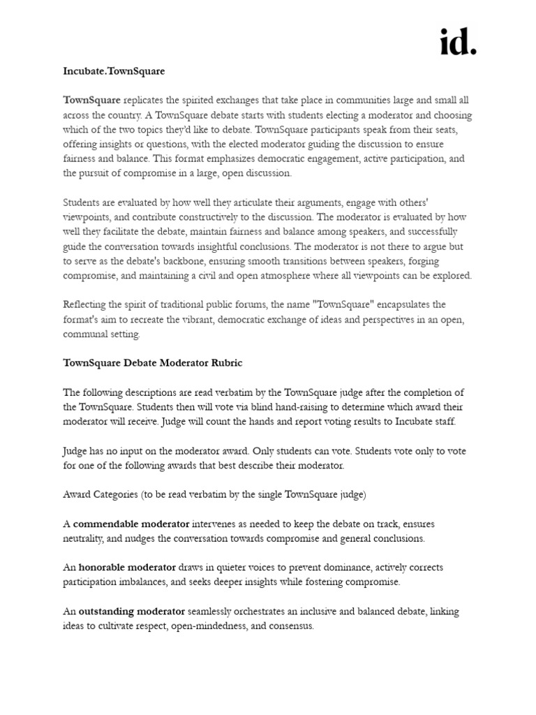 TownSquare Debate Format Overview | PDF | Career & Growth | Social Science