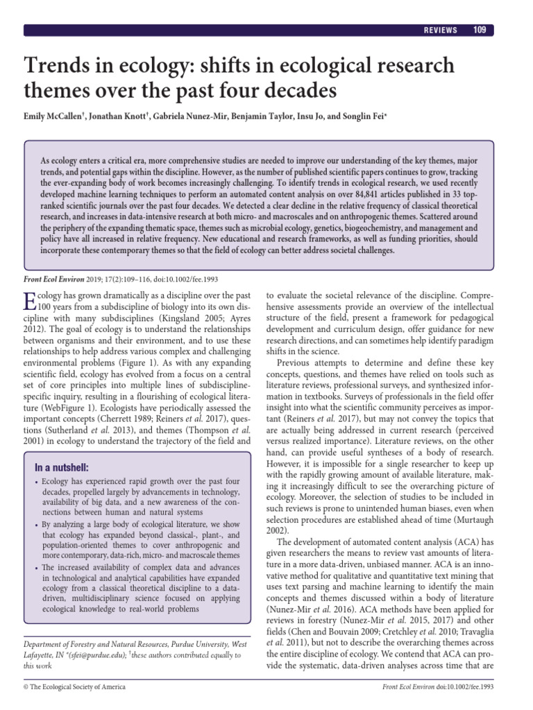 Trends in Ecology - Shifts in Ecological Research - McCallen Et Al 2019 ...