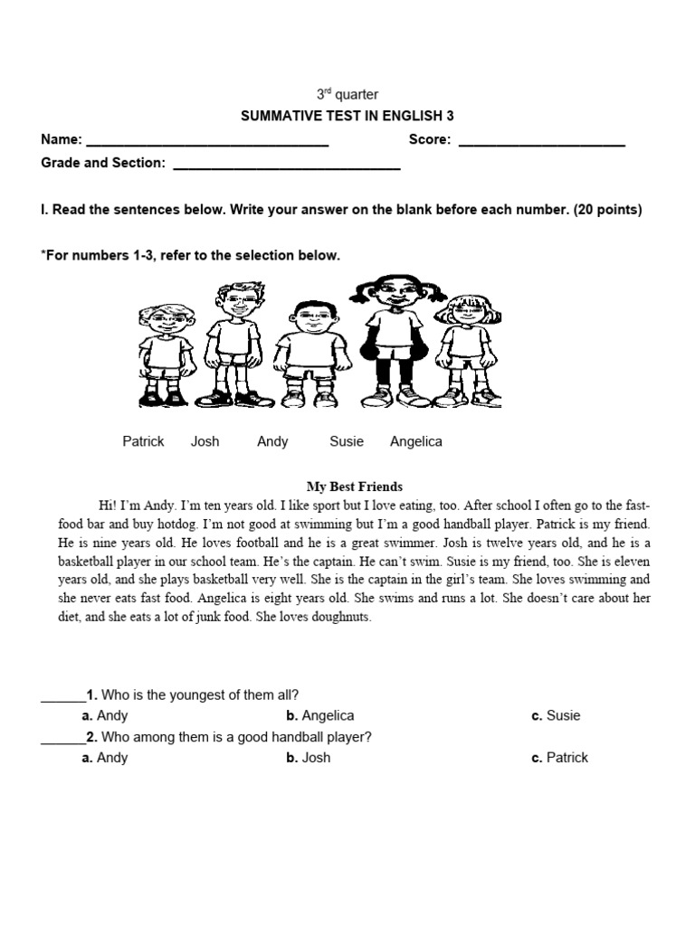 Grade 3 Summative Test | PDF | Sentence (Linguistics) | Language Mechanics