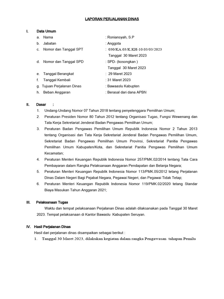 Laporan Perjadin Ke Kabupaten RONIANSYAH | PDF