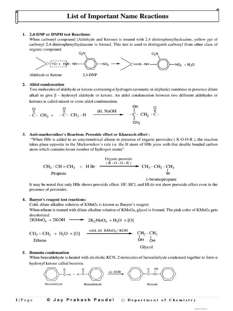 Lists of Important Name Reactions of Organic | PDF
