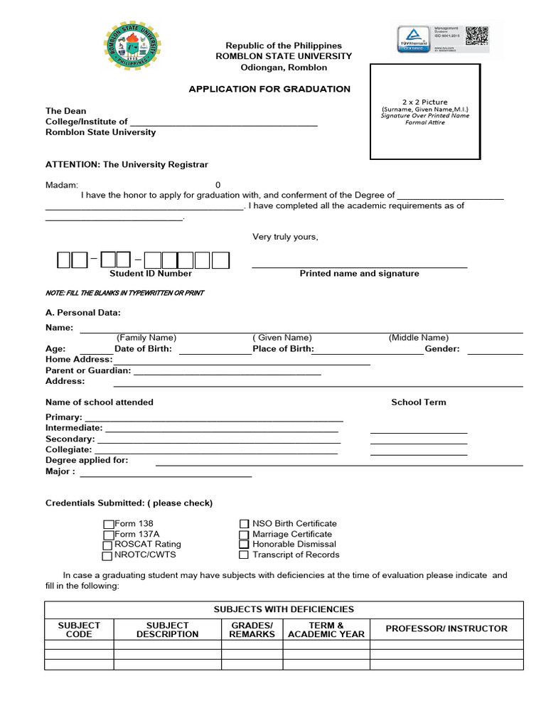 Application For Graduation Form 1.4.24 | PDF
