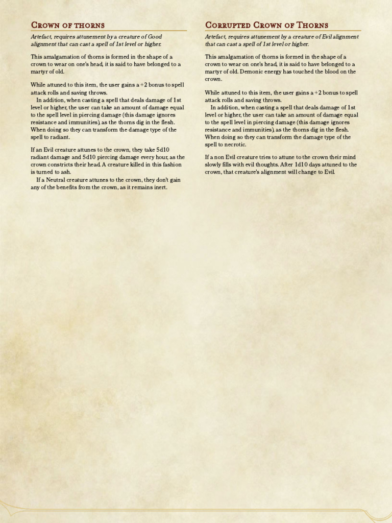 Crowns of Thorns DnD 5e Homebrew | PDF