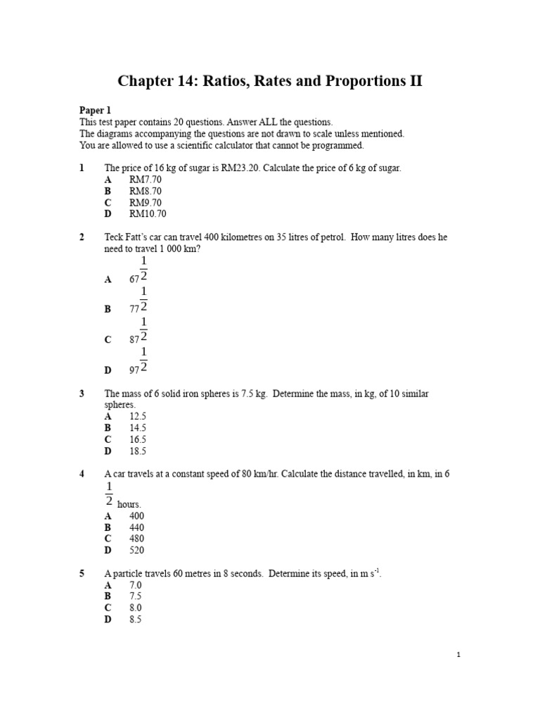 Chapter 14 - Ratios, Rates and Proportions II | PDF | Speed | Acceleration