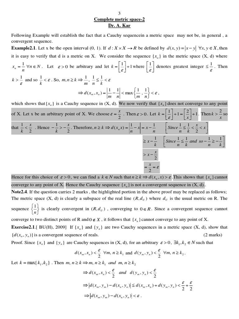 Cauchy Sequences in Metric Spaces | PDF | Sequence | Mathematical Structures