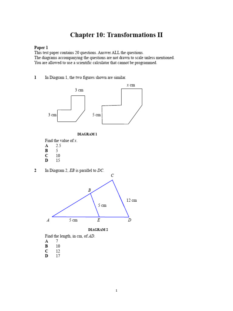 Transformations II: Test Paper Questions | PDF | Area | Geometric Shapes
