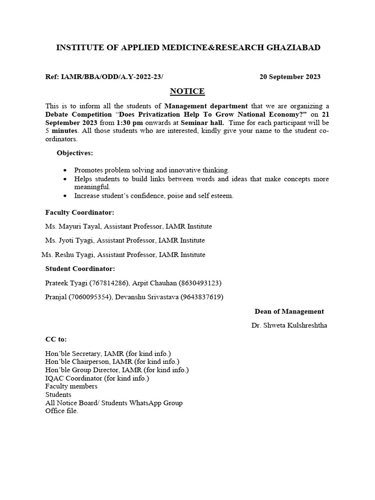 Debate Competition Report: 21 Sept 2023 | PDF