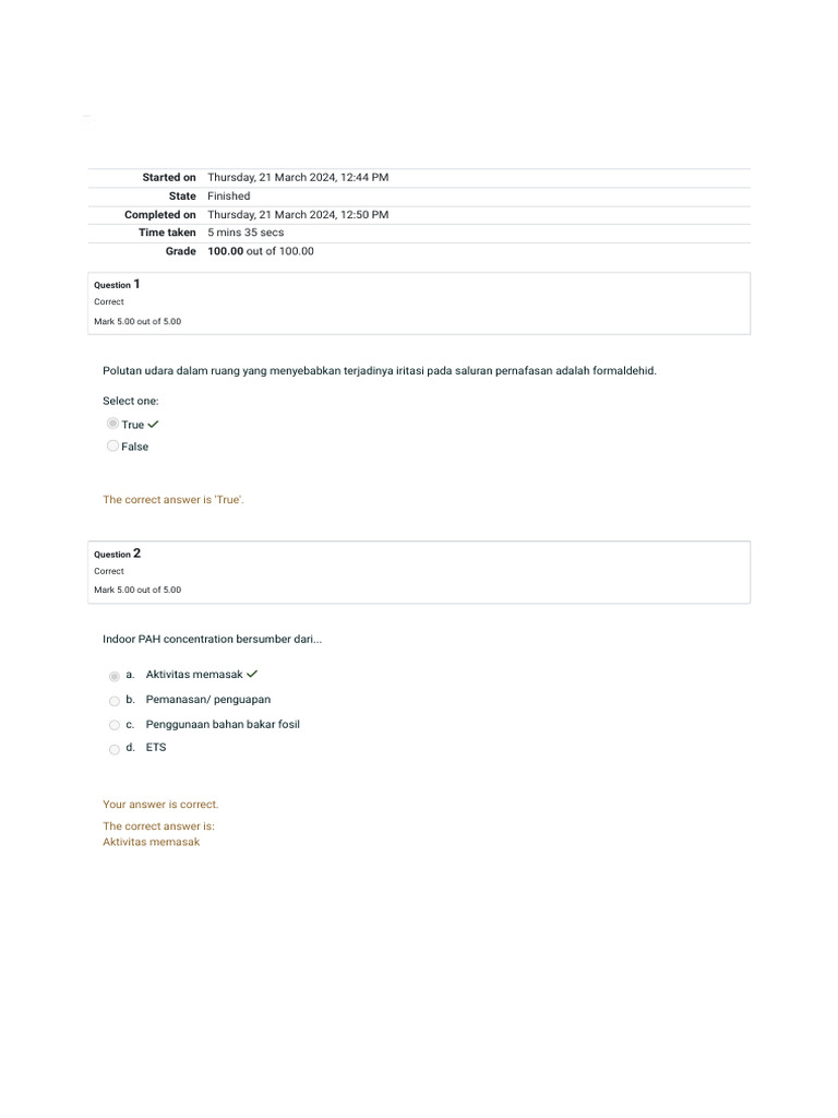 Quiz TM 6 Pencemaran Udara - Attempt Review | PDF