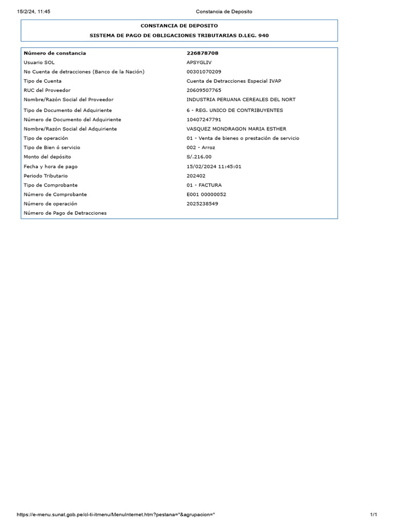 Detraccion E001 52 | PDF