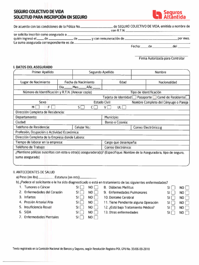 Solicitud de Inscripcion Seguro Colectivo de Vida | PDF