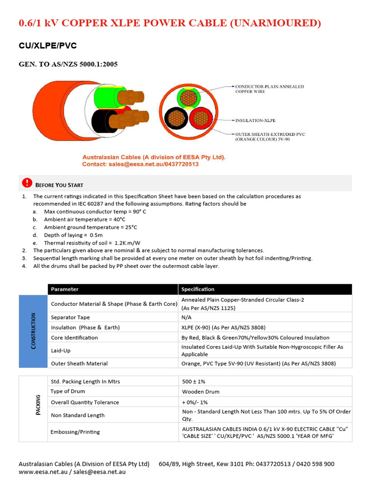 2C + E CU-XLPE-PVC | PDF | Electrical Resistivity And Conductivity ...