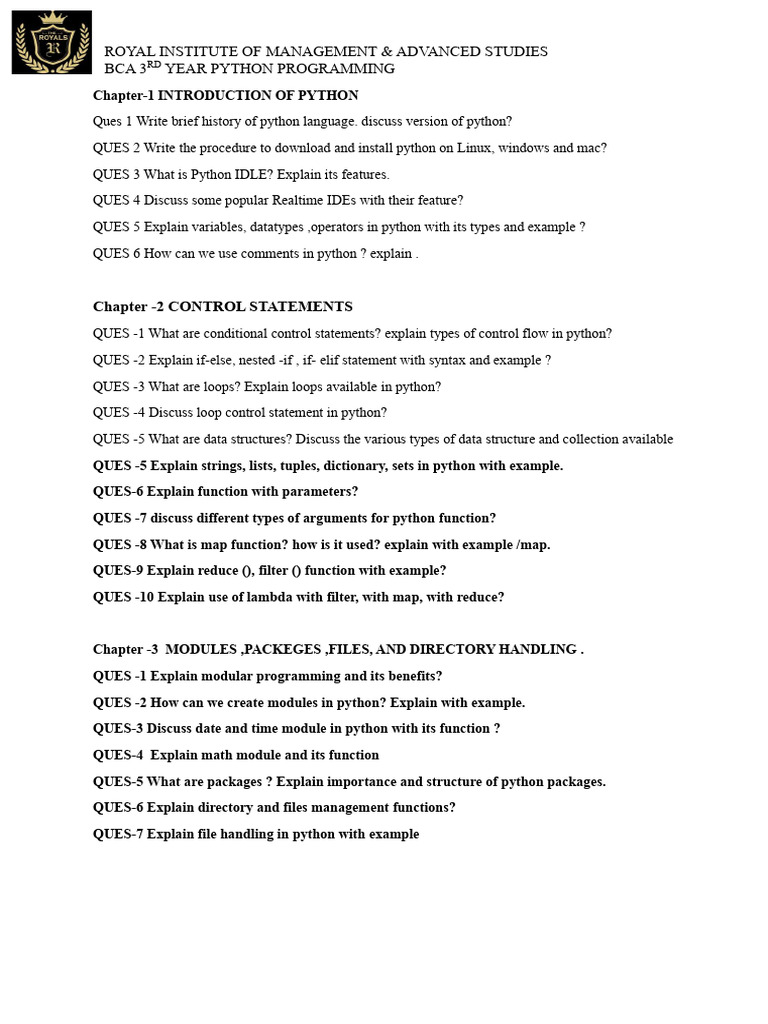 Bca 3 Y Imp Question Python Pdf Python Programming Language Method Computer Programming