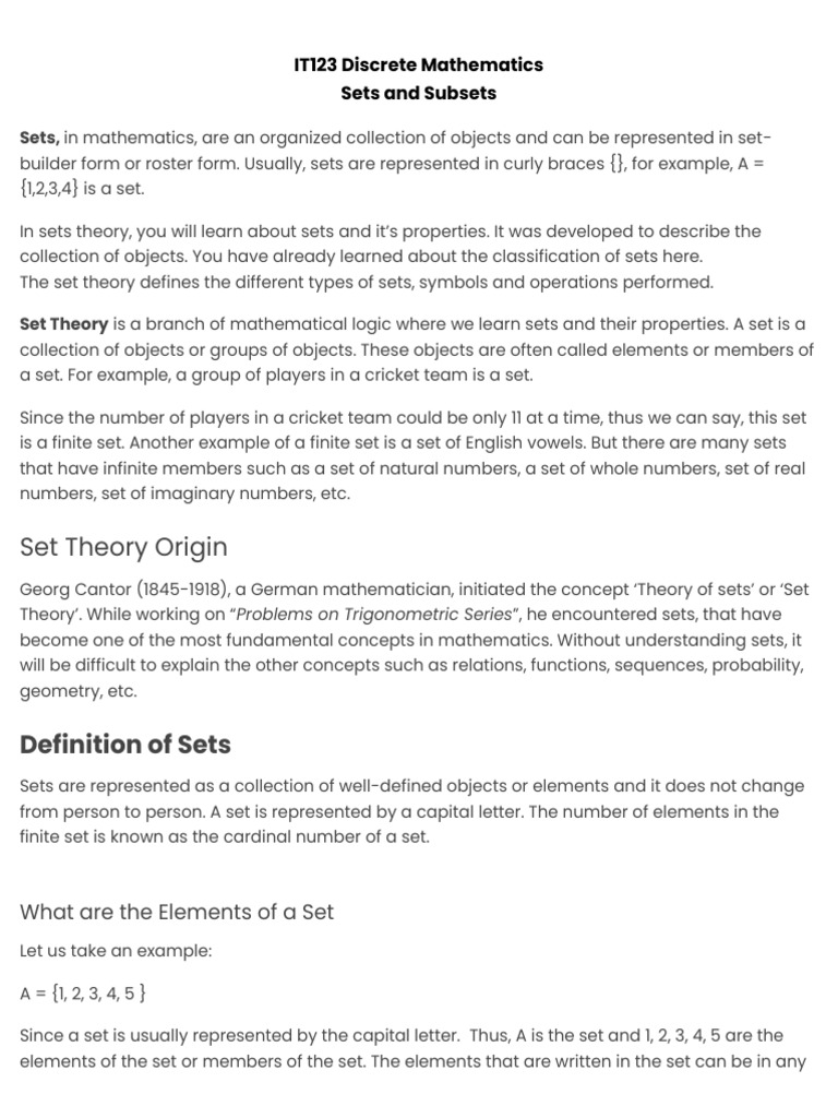 Sets and Subsets | PDF | Set (Mathematics) | Numbers