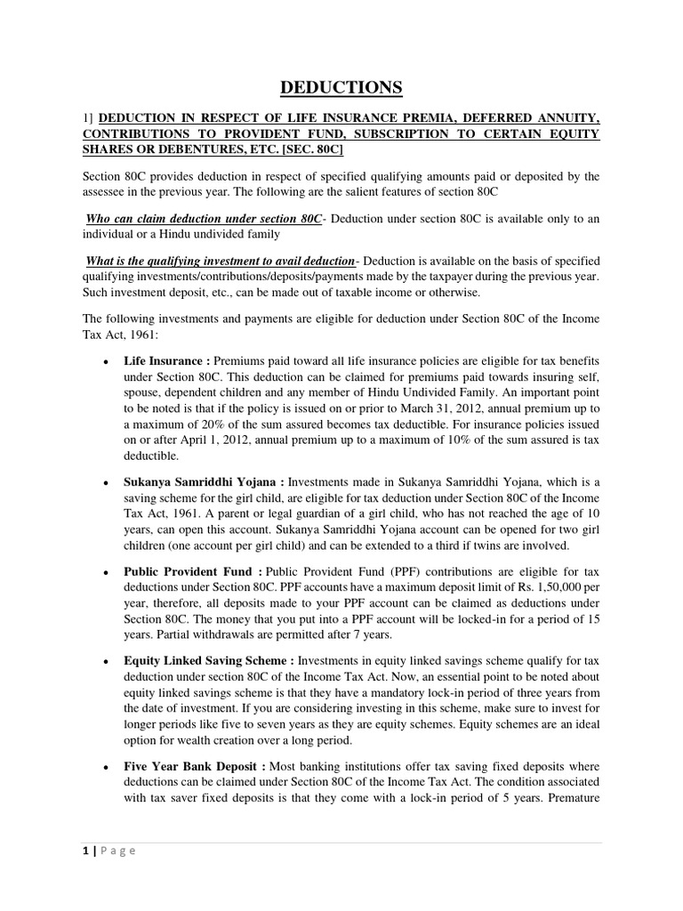 Deduction Under Section 80 | Download Free PDF | Tax Deduction | Life ...