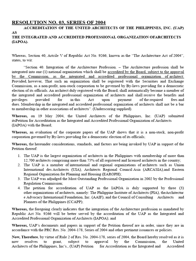 UAP Accreditation as IAPOA Resolution | PDF | Property | Architect