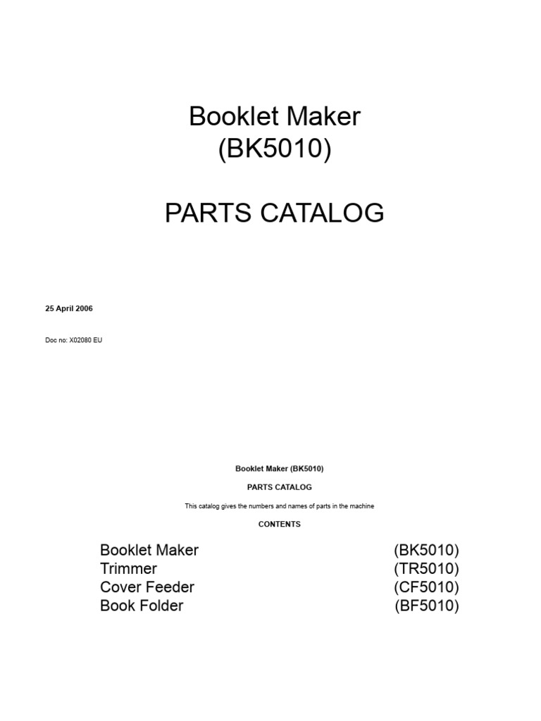 Booklet Maker (BK5010) Parts Catalog: 25 April 2006 | PDF ...