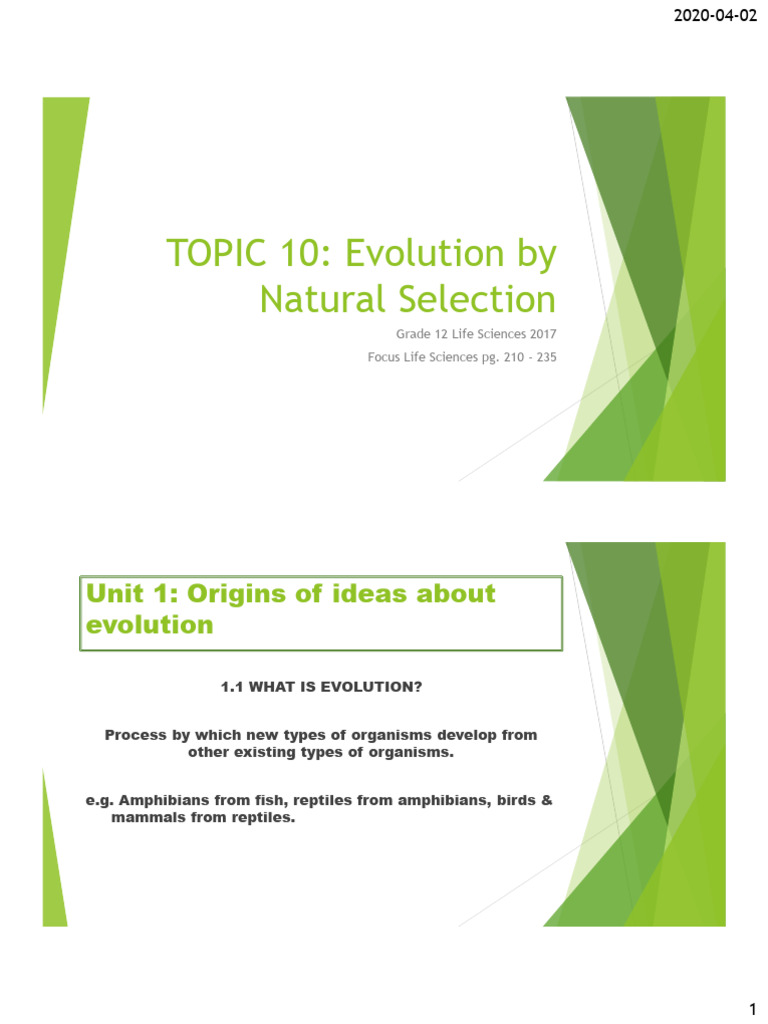Topic 10 Evolution by Natural Selection Vs | PDF | Natural Selection | Evolution