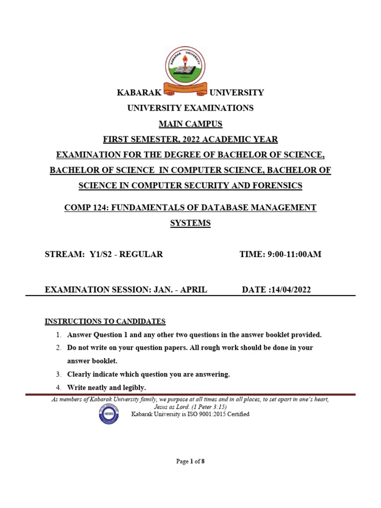 COMP 124 - Fundamentals of Database Management Systems | PDF ...