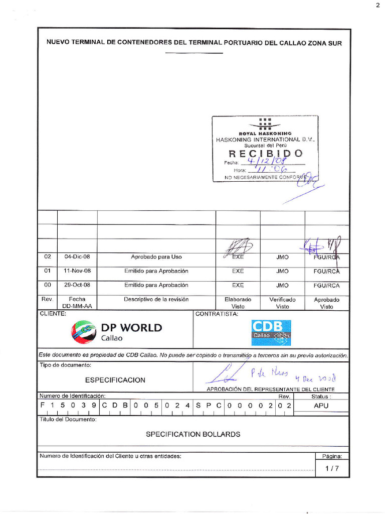 Bollard Specifications for Callao Terminal | PDF