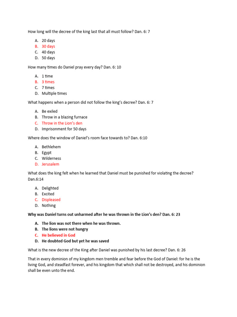 Bible Quiz Daniel 6-10 | PDF