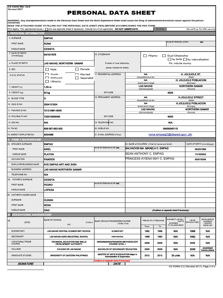 Personal Data Sheet | Download Free PDF | Fraternities And Sororities ...