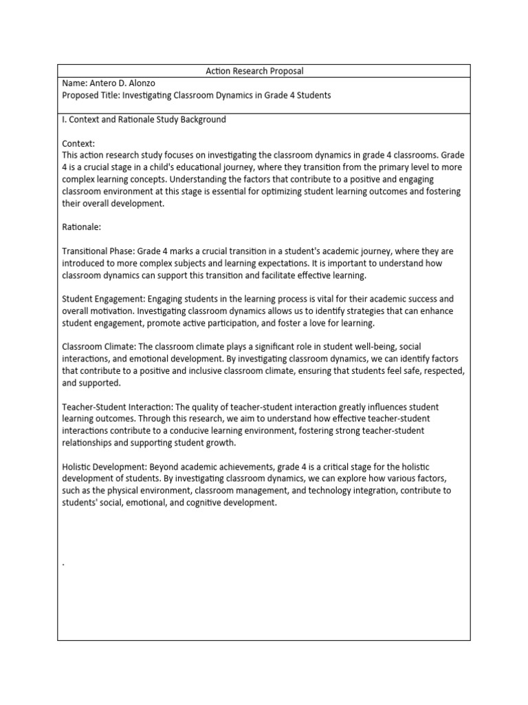 Action Research Proposal | PDF | Learning | Classroom