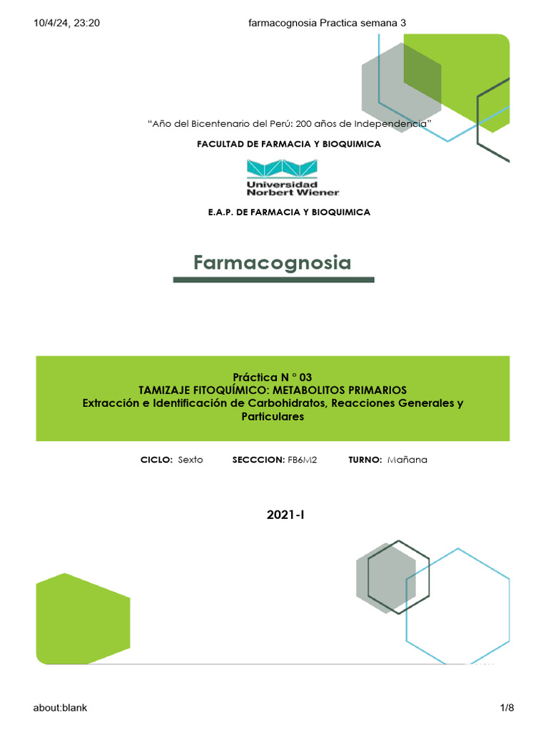 farmacognosia Practica semana 3 | PDF | Carbohidratos | Hidrólisis