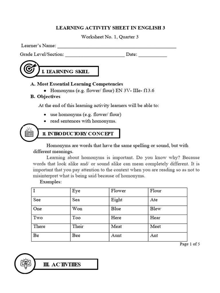 Eng.3 Q3 Las 1 | PDF | Learning | Lesson Plan