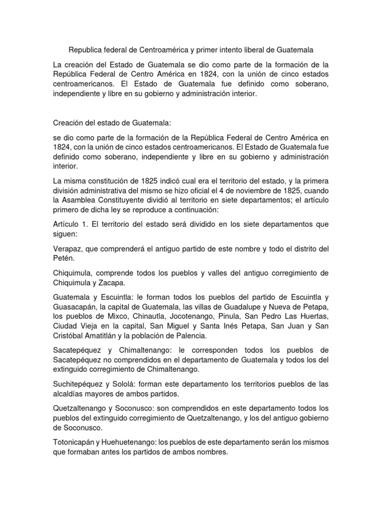 Republica federal de Centroamérica y primer intento liberal de ...