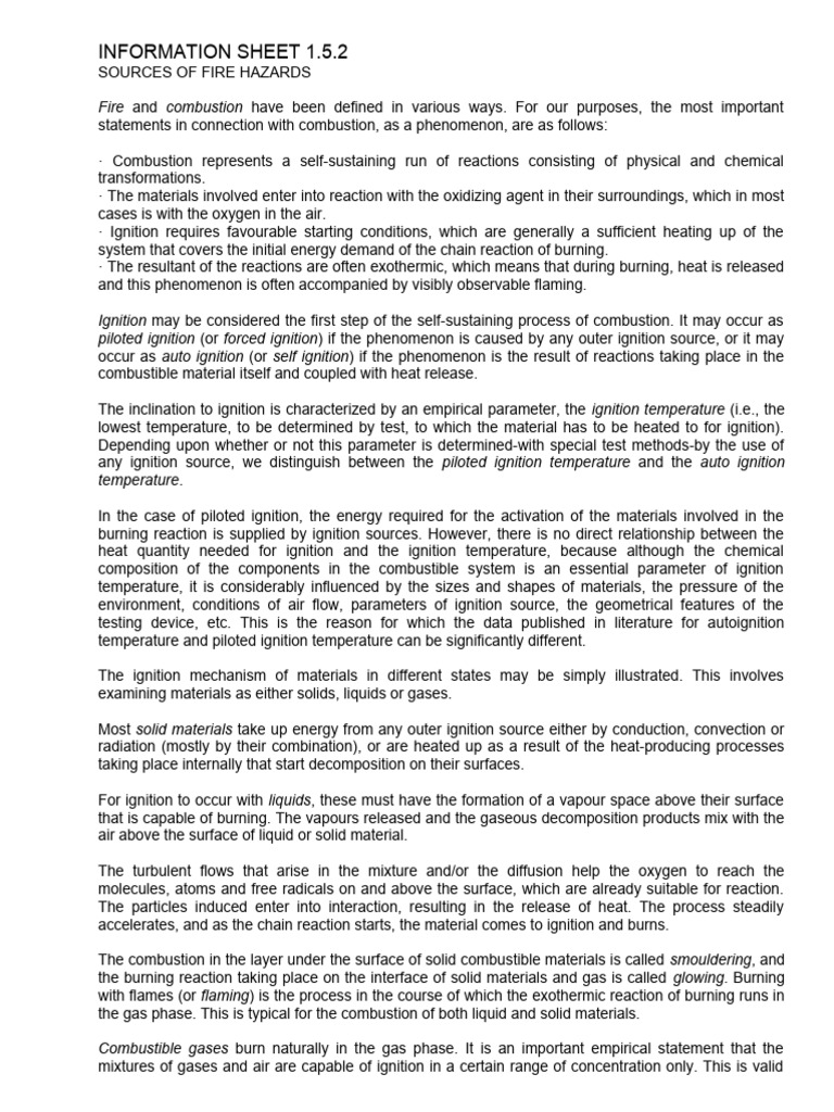 Information Sheet 1.5.2 Sources of Fire Hazards | Download Free PDF | Combustion | Fires