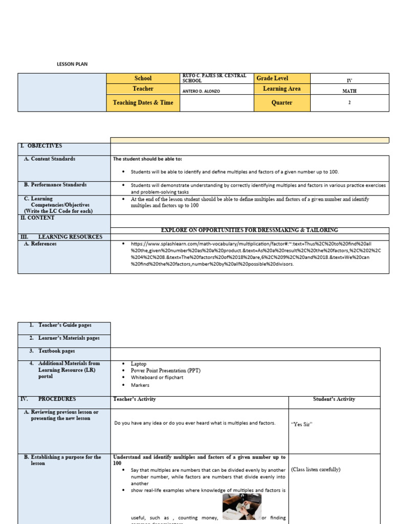 LP in Mathematics | PDF | Teachers | Numbers