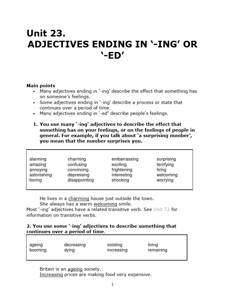 Unit 23 - Adjective - Ed, - Ing | PDF | Verb | Adjective