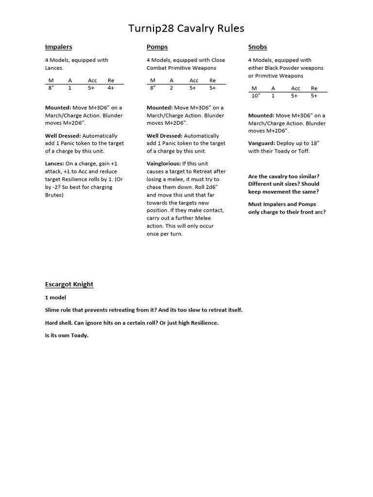 Turnip28 Cavalry Ideas v1 | PDF | Cavalry | Military