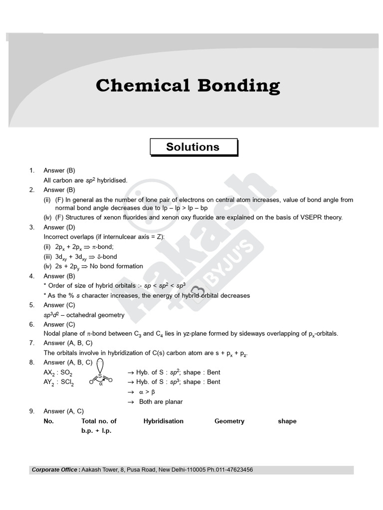 Chemical Bonding - Solution | PDF | Chemical Physics | Organic Chemistry