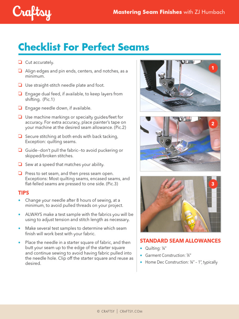 SEW Mastering Seam Finishes Checklist Humbach Craftsy v1 | PDF | Home ...