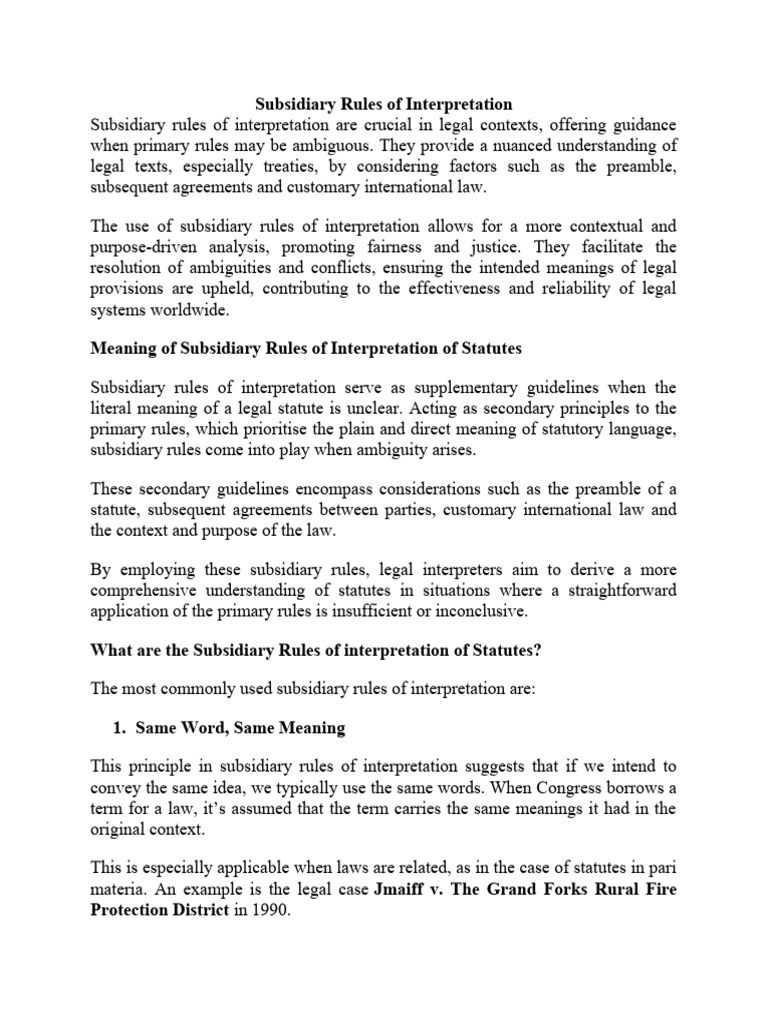 Subsidiary Rules of Legal Interpretation | PDF | Common Law | Precedent