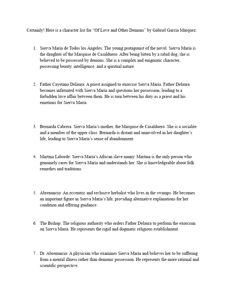 Character List of Love and Other Demons | PDF | Exorcism