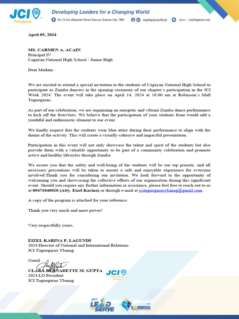 Zumba Dance Invitation for JCI Week 2024 | PDF
