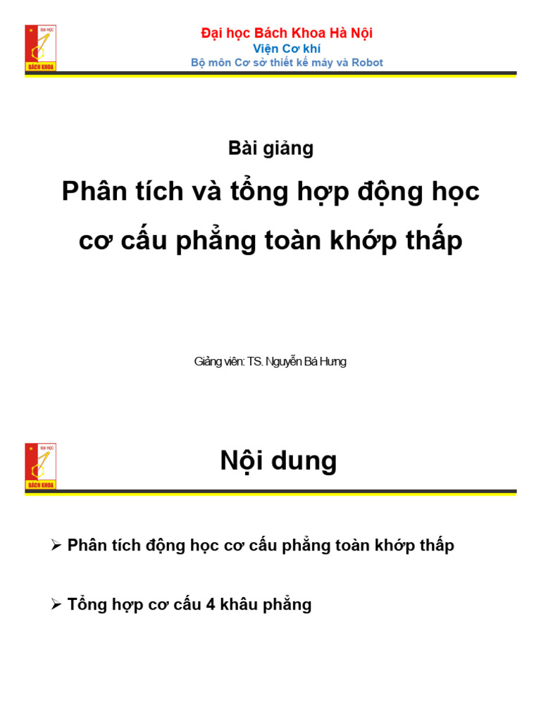 Bai Giang Chuong 2 - Phan Tich Va Tong Hop Dong Hoc Co Cau Phang | PDF