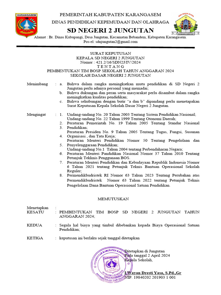 SK Tim Bos Sekolah | PDF