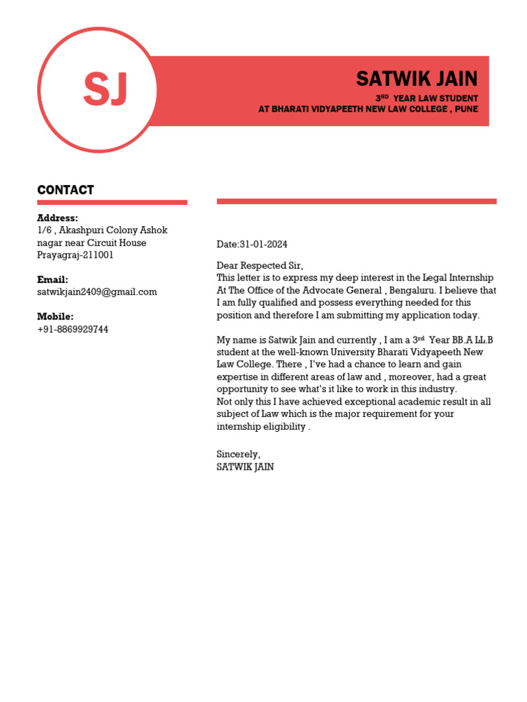 Law Internship Application | PDF | Law