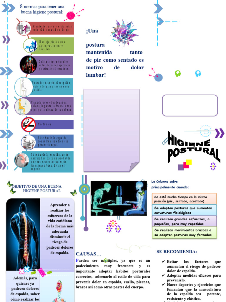 TRIPTICO HIGIENE POSTURAL | PDF | Dolor lumbar | Anatomía