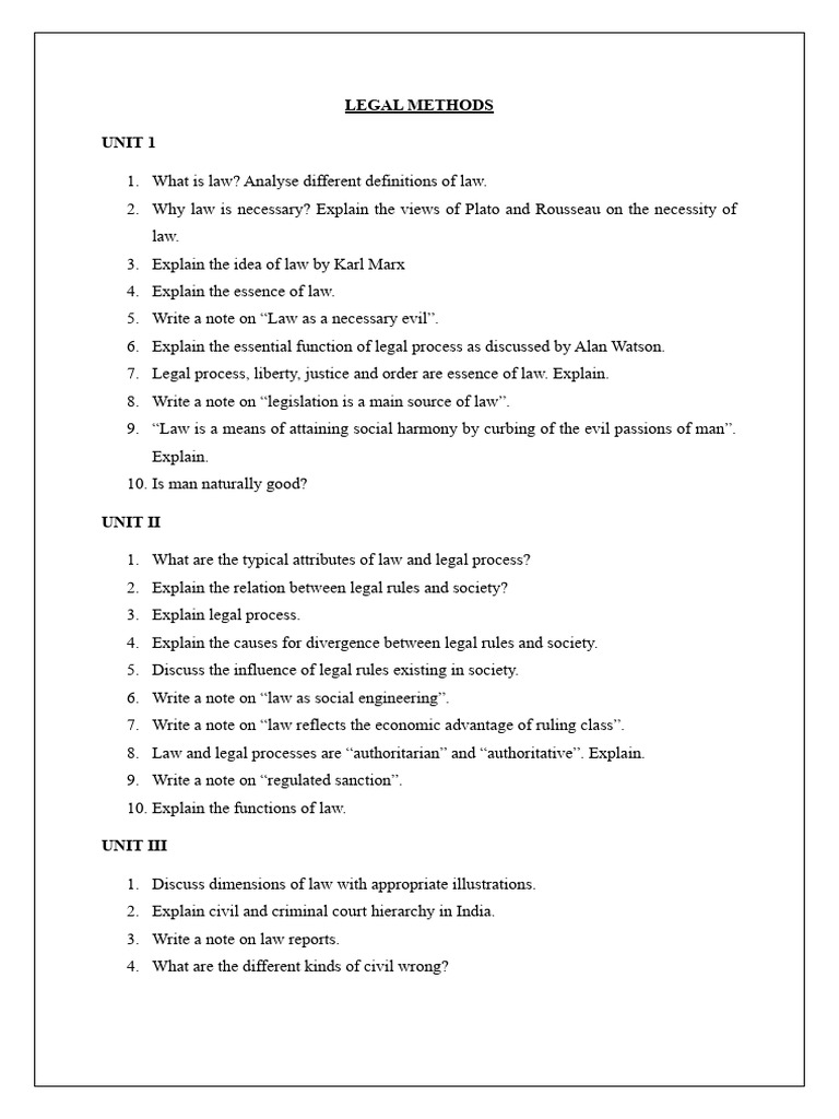 Legal Methods - Question Bank | PDF | Justice | Crime & Violence